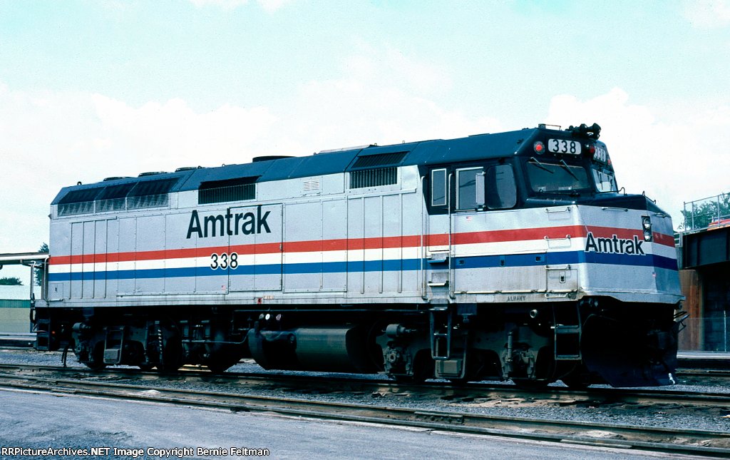 Amtrak F40PH #338, idling and awaiting assignment,
